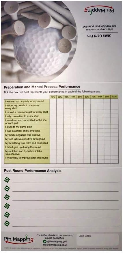 Pin Mapping Golf Stats Card Pro (Pack of 50 Cards) Golf Performance ...