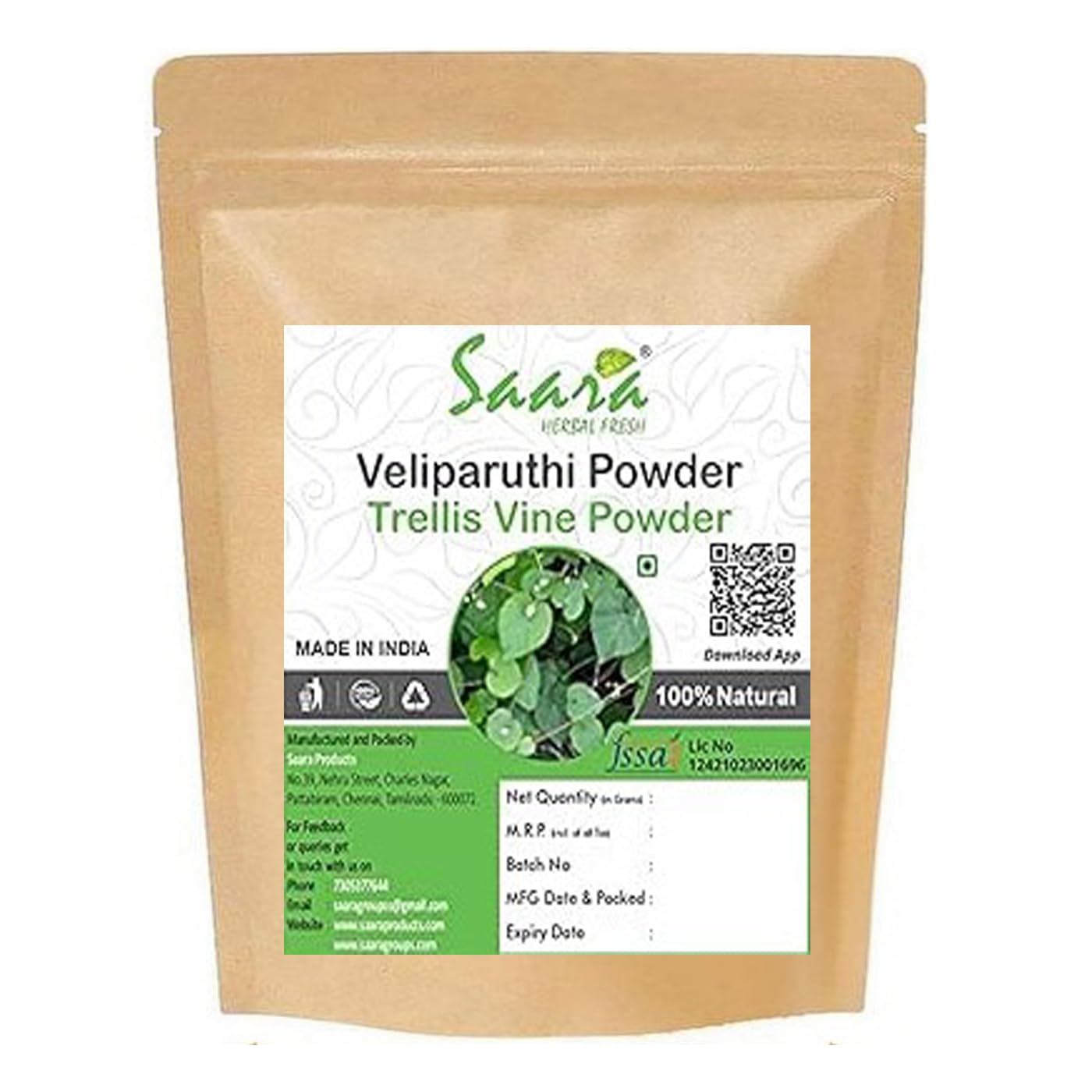 Saara HERBAL FRESH Veliparuthi Powder, 100g, Uthamani, Pergularia ...