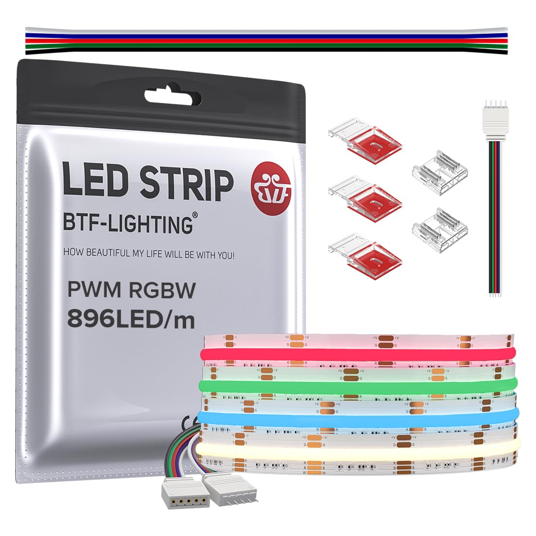Amazon.com: BTF-LIGHTING FCOB COB LED Strip RGBW 4000K 896LED/m 9.8FT ...