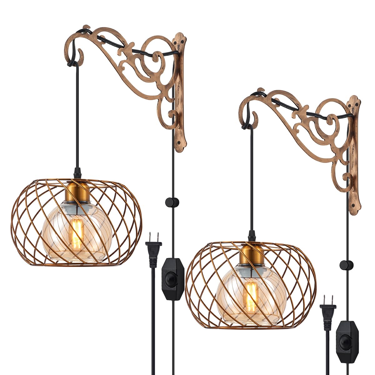 KAMTAT-ZS Hanging Lamps Swag Lights Plug in Wall sconces with On/Off ...