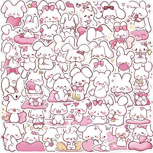 Amazon.com: Kawaii Pink Bunny Stickers - 50pcs Waterproof Vinyl ...
