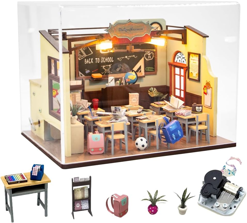 Amazon.com: WYD DIY Miniature Dollhouse Kit 3D Wooden Classroom ...