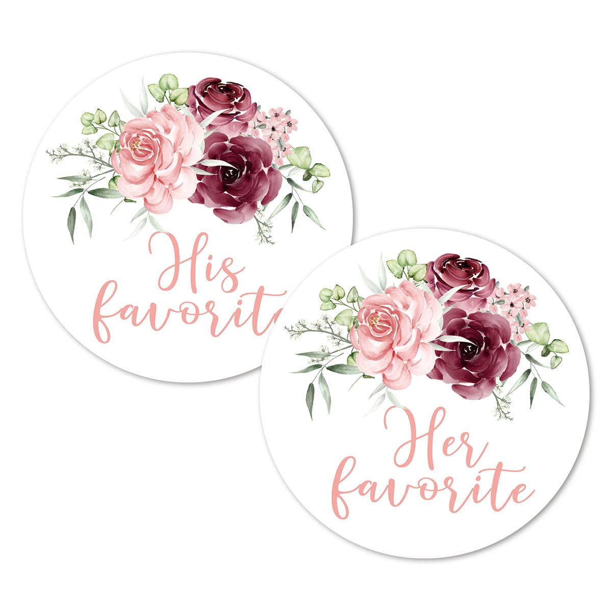 Amazon.com: Burgundy Floral His Her Favorite Stickers, 1 Inch Wedding ...