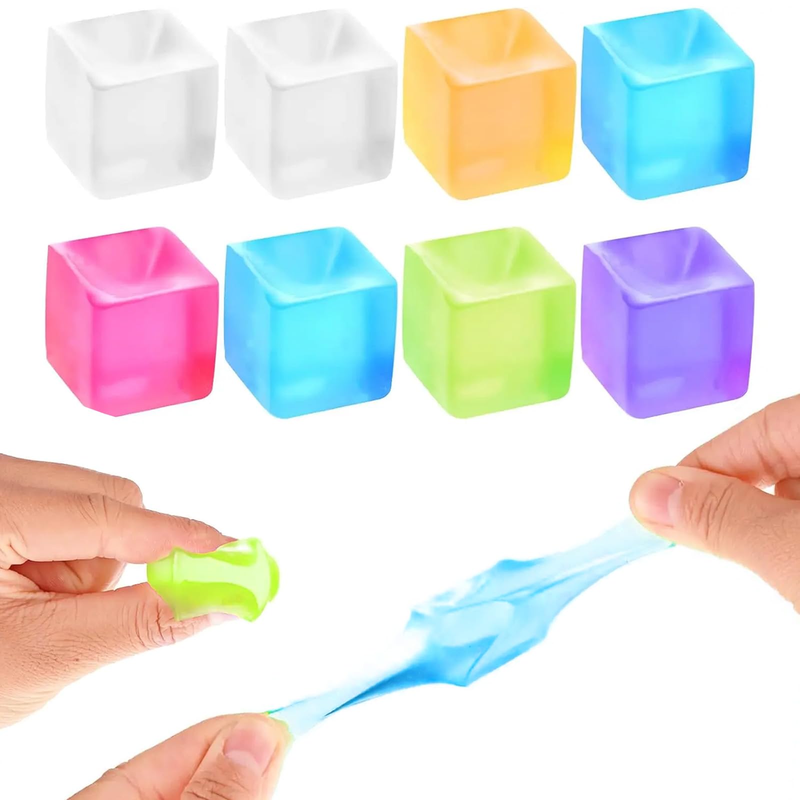Leogony 8PCS Ice Cube Stress Ball, Transparent Cube Squeeze Fidget Toy ...