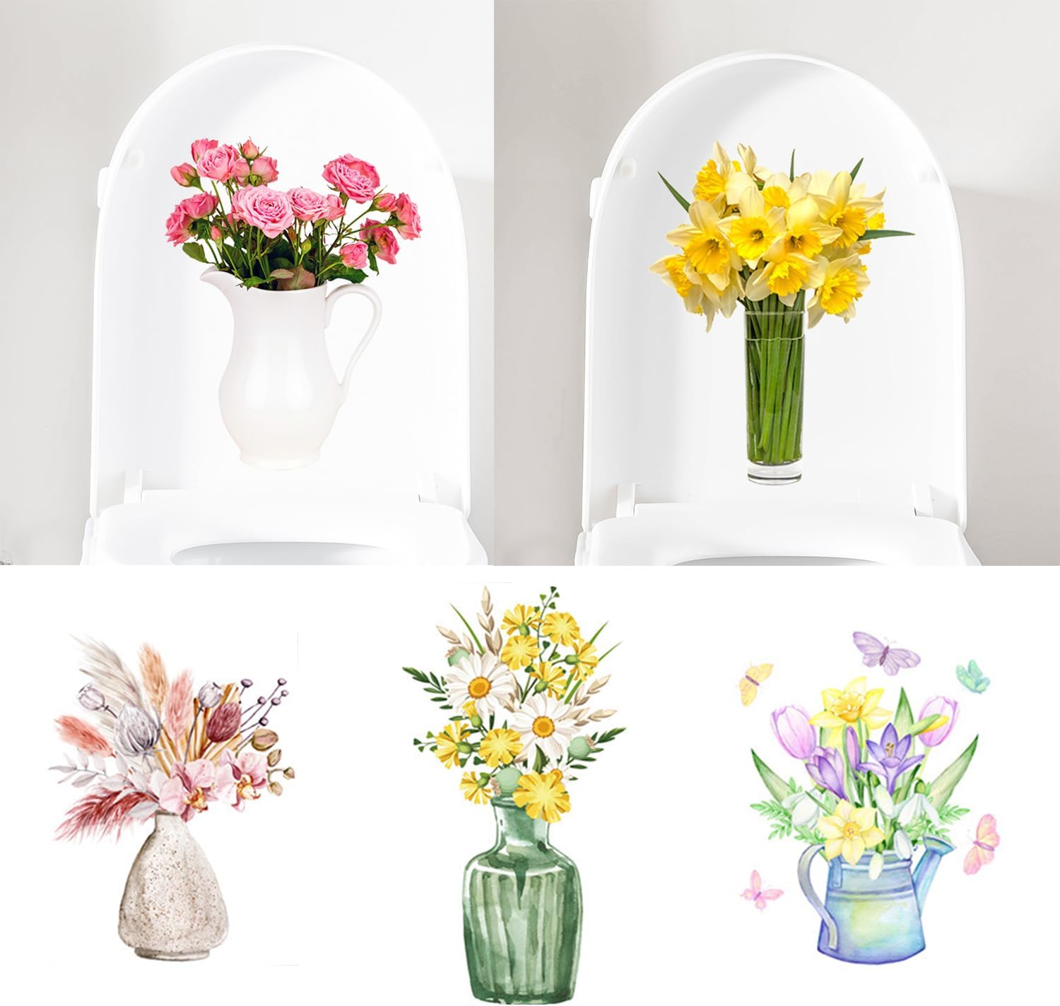Amazon.com: 2Pcs Green Plant Leaves Flowers Toilet Stickers Self ...