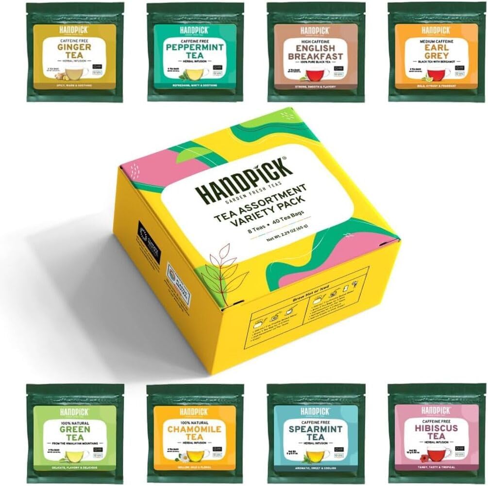 HANDPICK, Tea Bags Sampler Assortment Variety pack Gift Box 8 Flavors ...