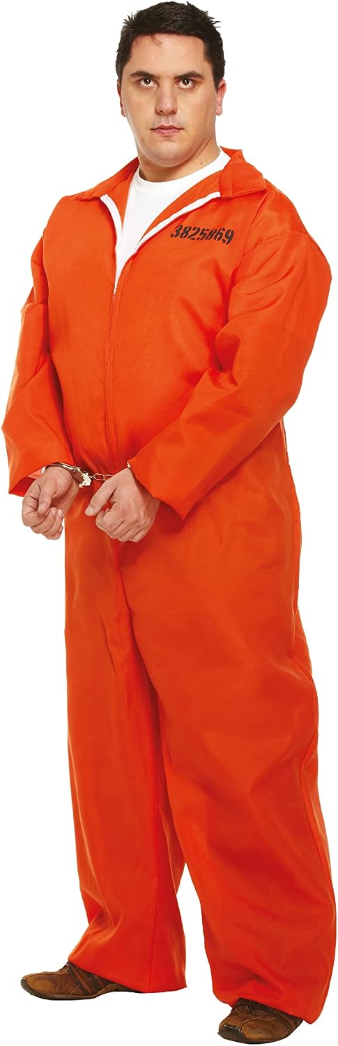 HENBRANDT Adult Men’s Orange Prison Jumpsuit Fancy Dress Costume ...