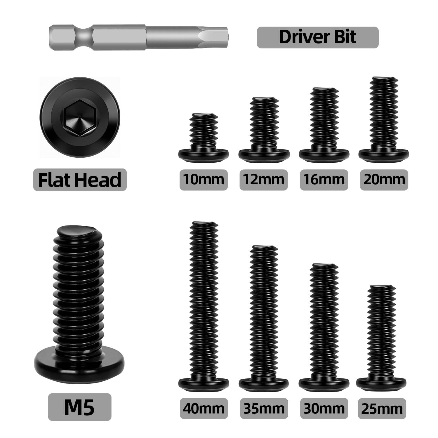 Snapklik.com : 50 PCS M5 X 20mm Flat Head Socket Cap Screws Bolts, Flat ...