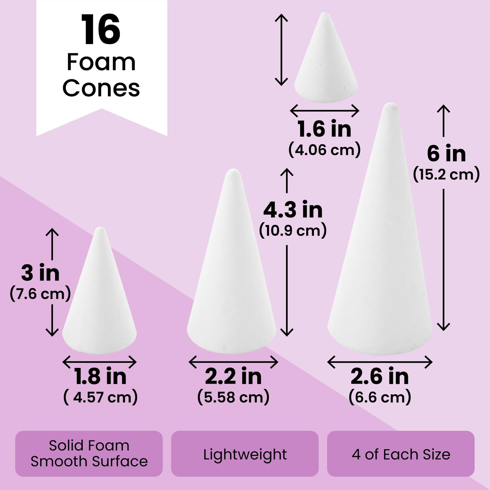 Snapklik.com : Bright Creations 16 Pack Foam Cones For Crafts - 4 ...