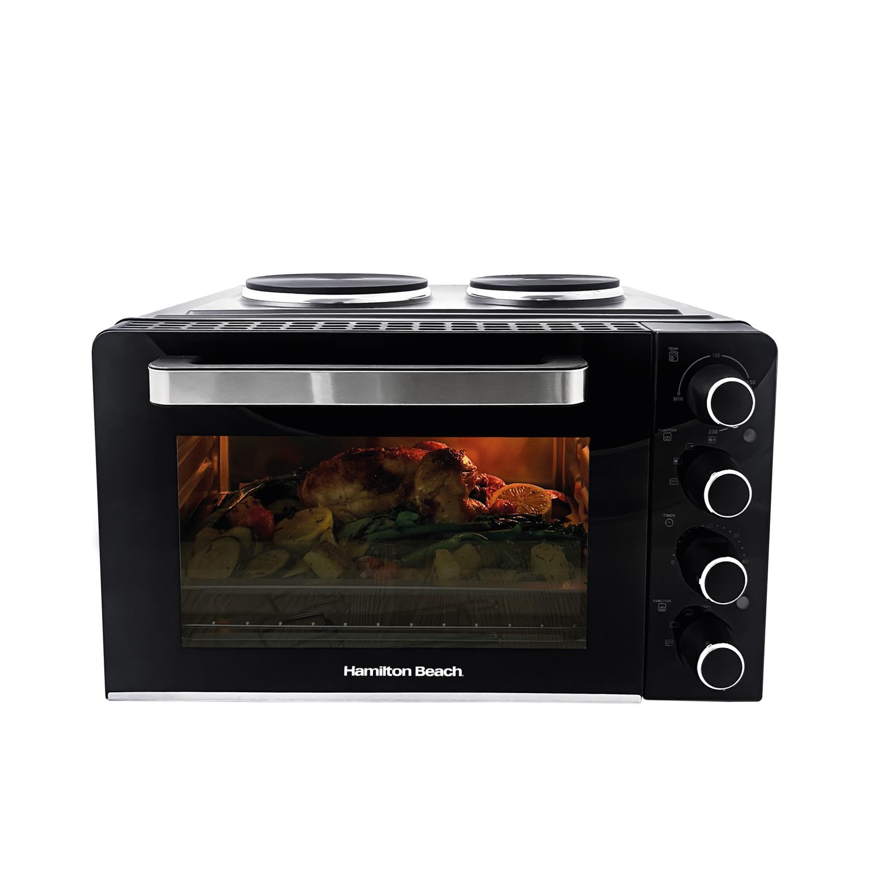 Hamilton Beach Mini Oven with Hobs, 28L, Double Hotplates, Space Saving ...
