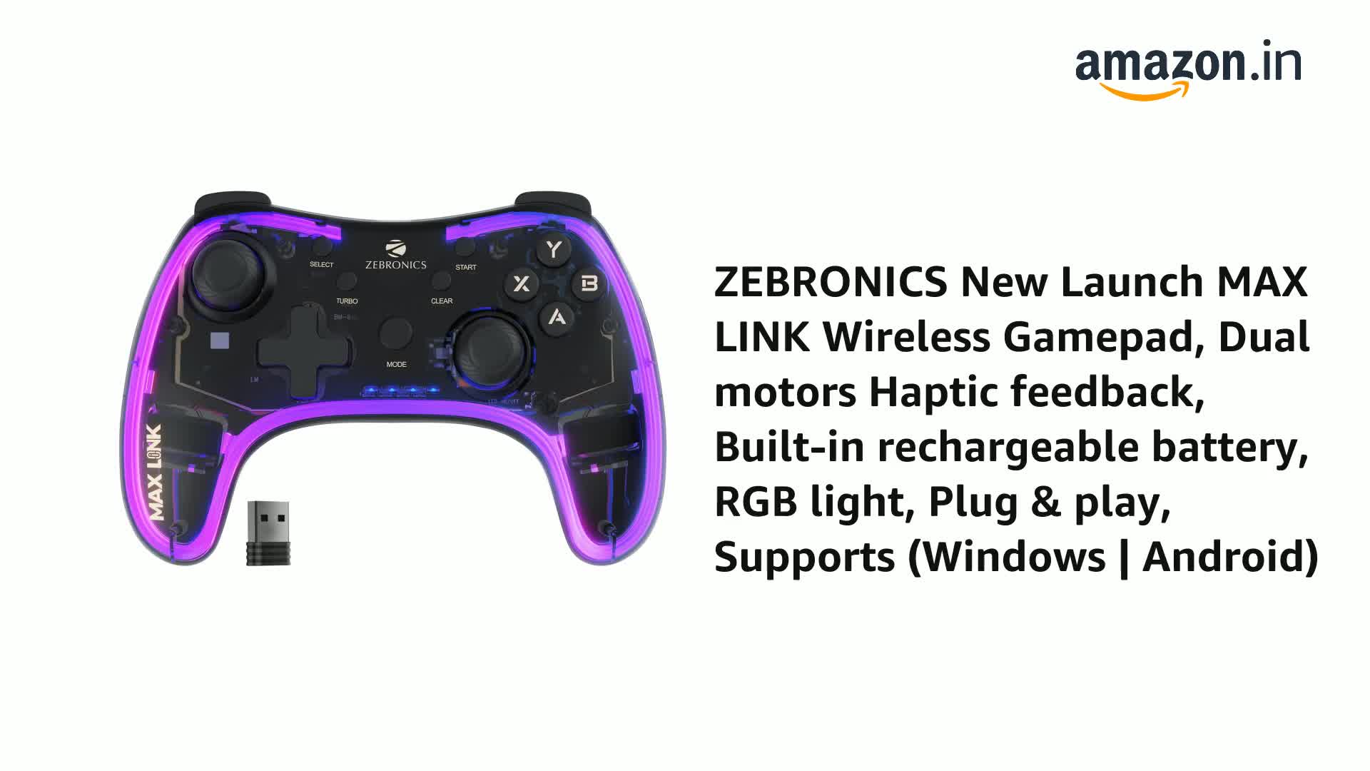 Watch ZEBRONICS New Launch MAX LINK Wireless Gamepad, Dual motors ...