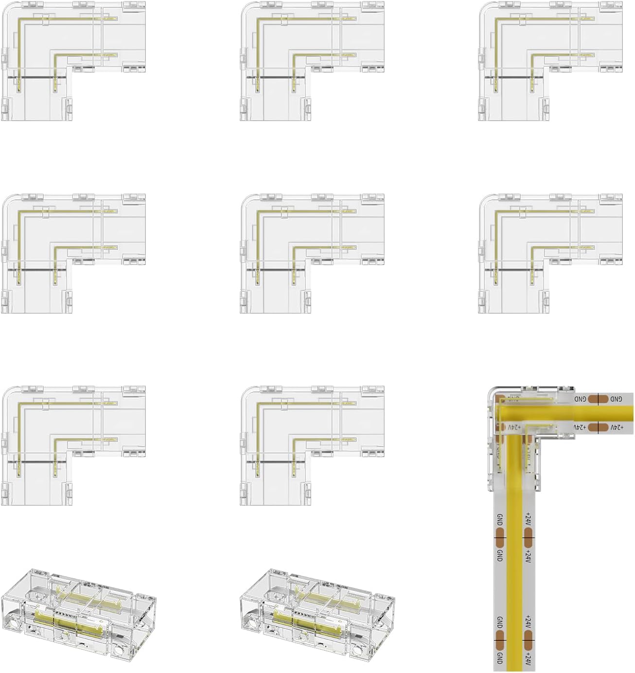 PAUTIX 8mm COB Connector 8pcs L-Shaped/Corner Connector,Unwired Clips ...