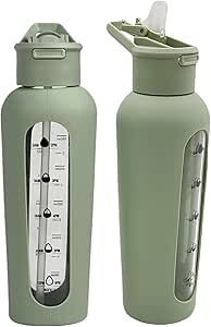 HENGFEI Glass Water Bottle with Straw, Borosilicate Glass Drink Bottle ...