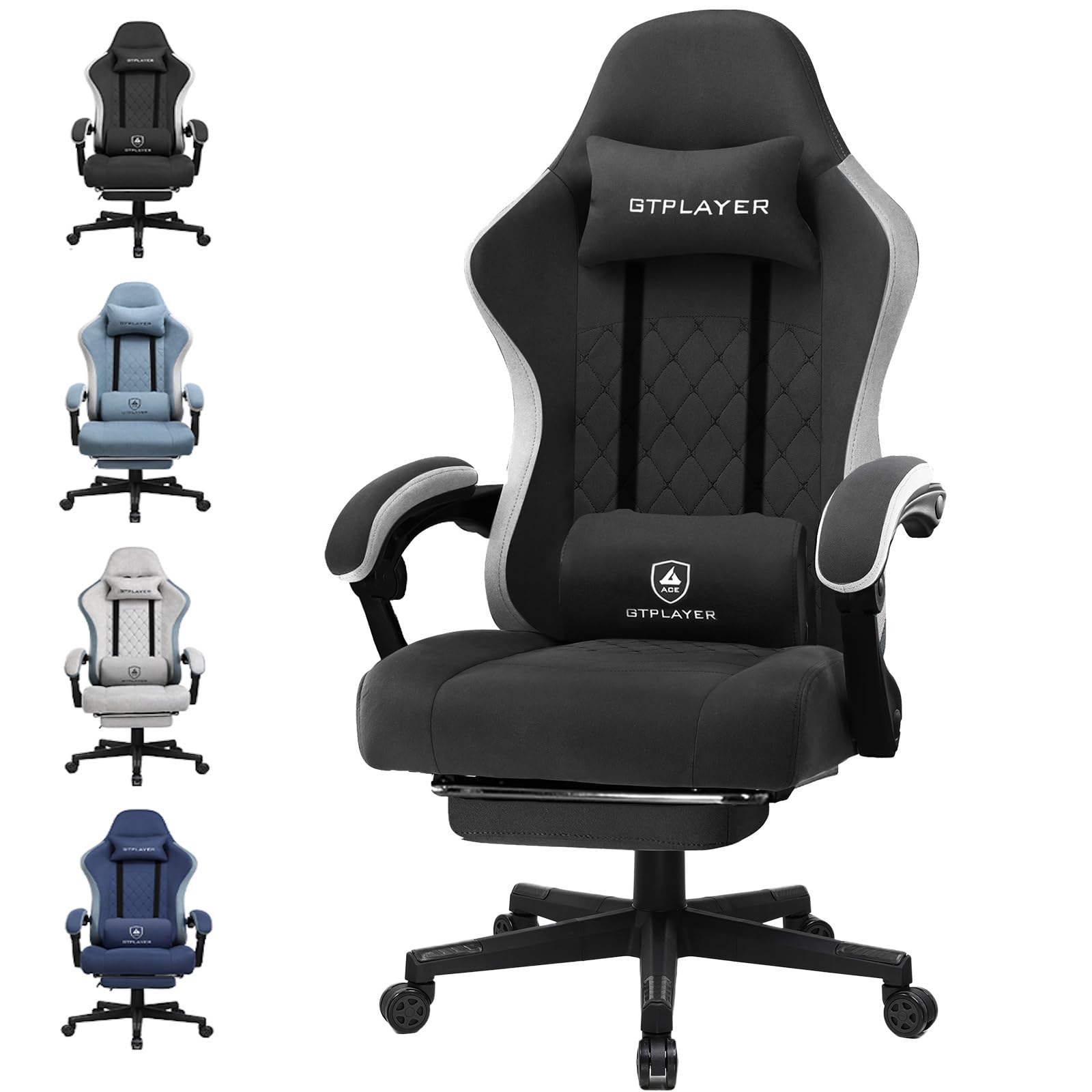 GTPLAYER Fabric Gaming Chair with Footrest, Computer Desk Chair with ...