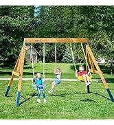 Amazon.com : ROBUD 3-in-1 Playground Wooden Swing Sets for Backyard ...