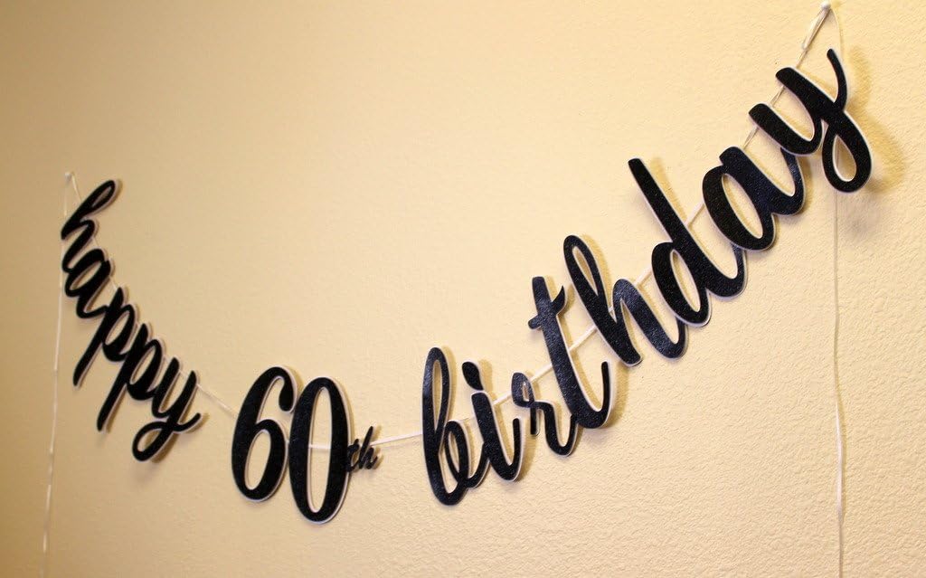 Amazon.com: All About Details Happy 60th Birthday Cursive Banner (Black ...