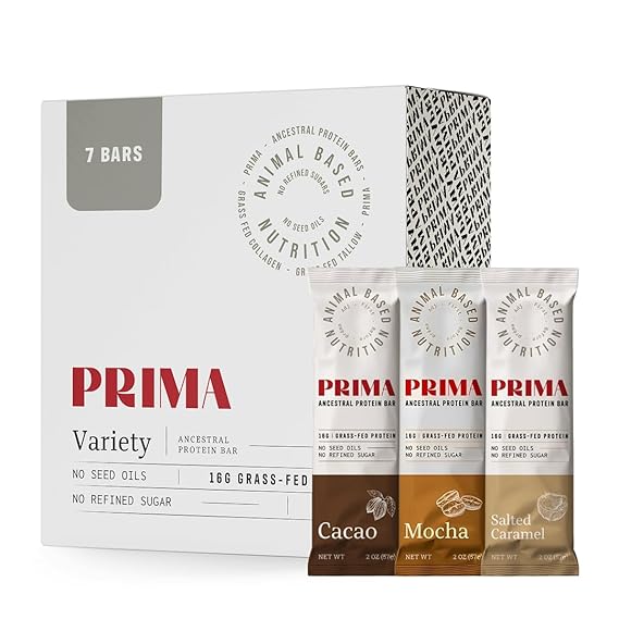 Amazon.com : PRIMA ANCESTRAL PROTEIN BAR Grass Fed Protein Bars, 7 Pack ...