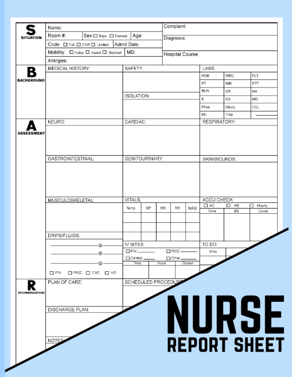 Buy SBAR Nursing Report Sheet: BAR Nurse Report Sheet Med Surg Nurse ...