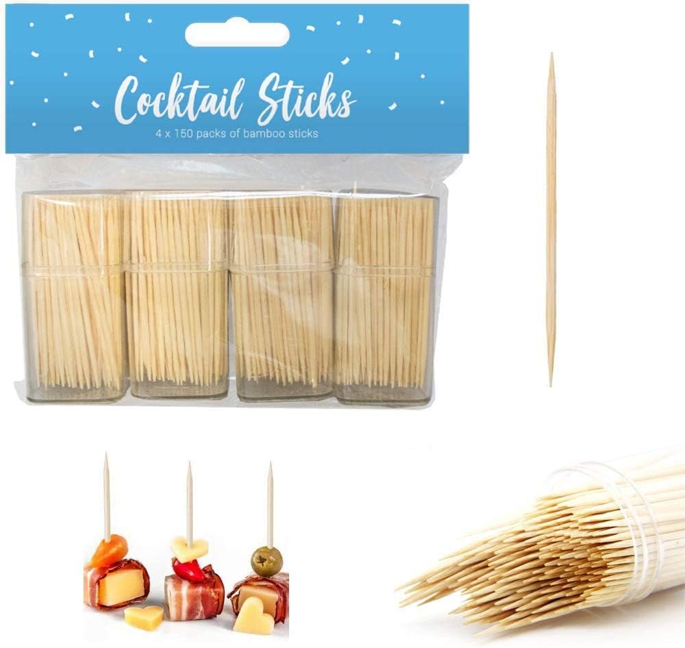Party Bamboo Cocktail Sticks, 4 Pack of 150 Pieces (6.8 cm) - Natural ...