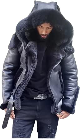 Amazon.com: Heavyweight Leather Jacket Men Hood Warm Faux PU Leather ...