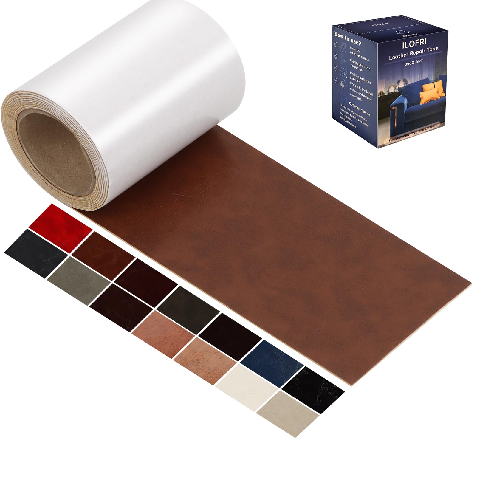 ILOFRI 3x60 Inch Smooth Leather Repair Patch Tape for Car Seat, Self ...
