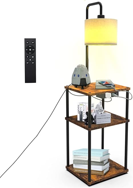 Hitish Floor Lamp with Table, Rustic End Table Lamp with USB Charging ...