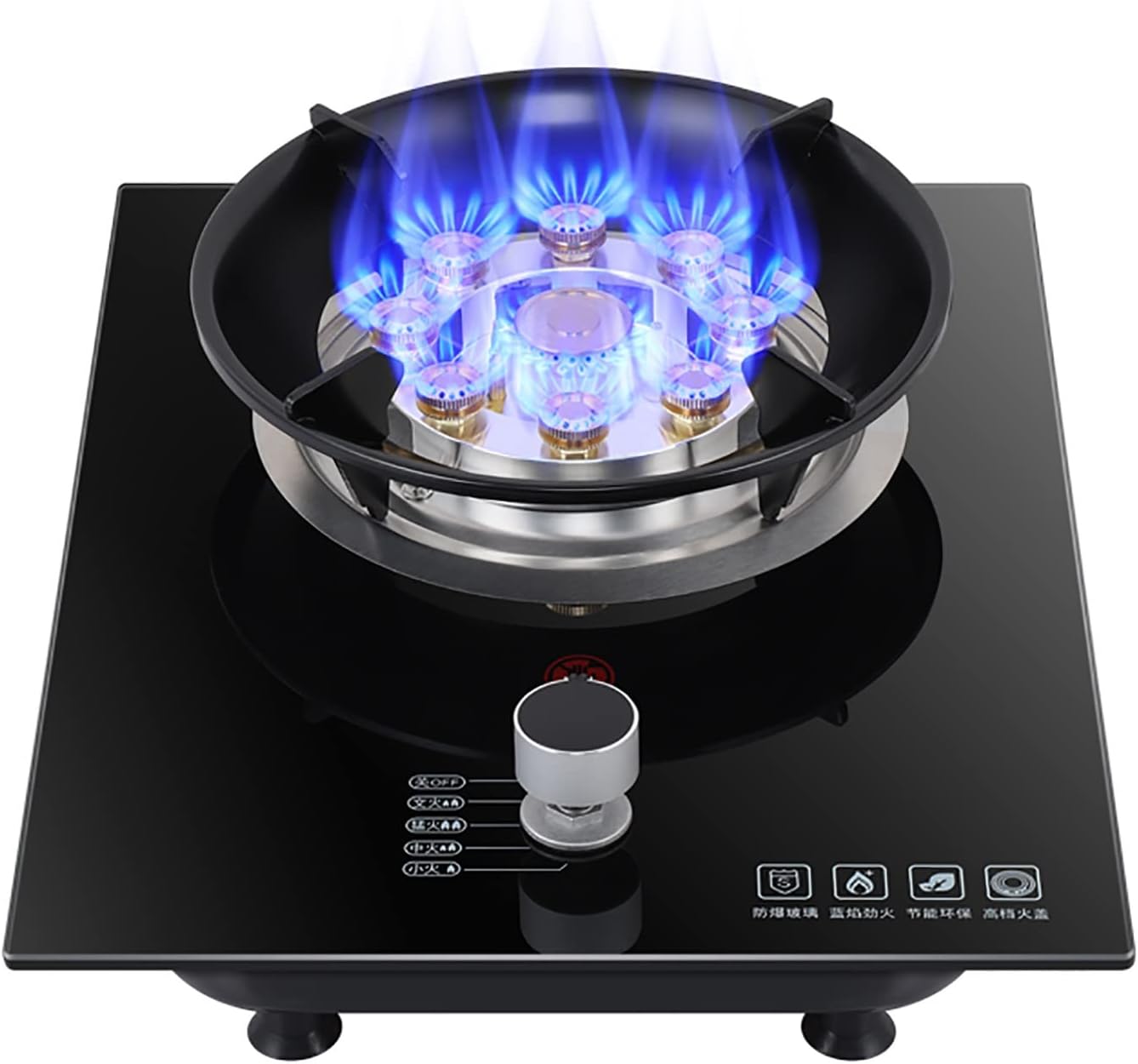IBOWZ Gas Hob Gas Hob Nine Chamber Wok Cooktop Black Tempered Glass ...