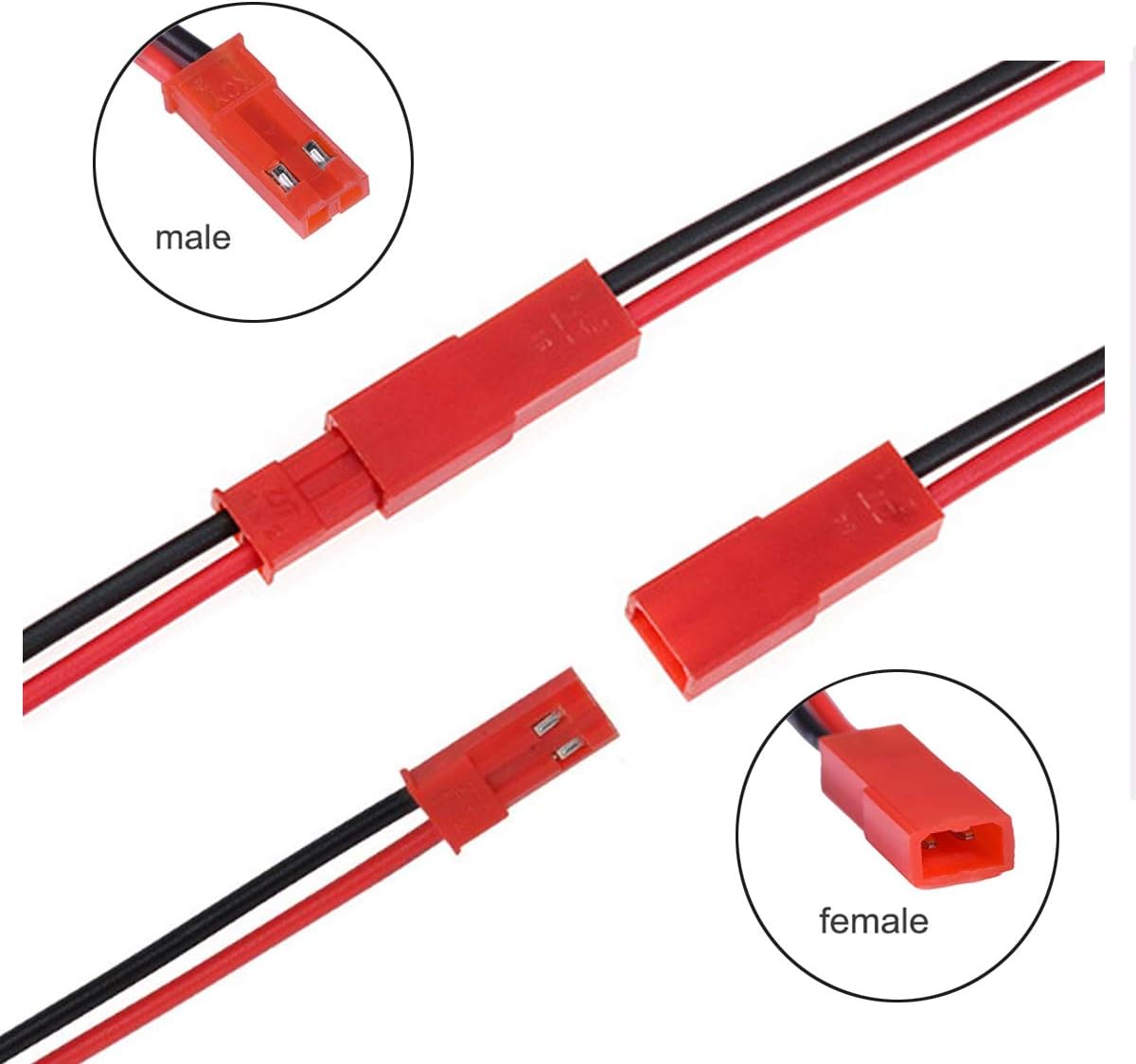 Yueser 50 Pairs JST 2-Pin Connector Plug Male and Female Connector Plug ...