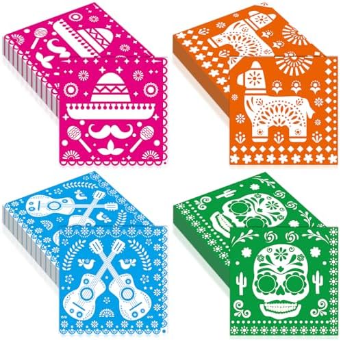 Amazon.com | 100 Pack Mexican Paper Napkins Fiesta Disposable Cocktail ...