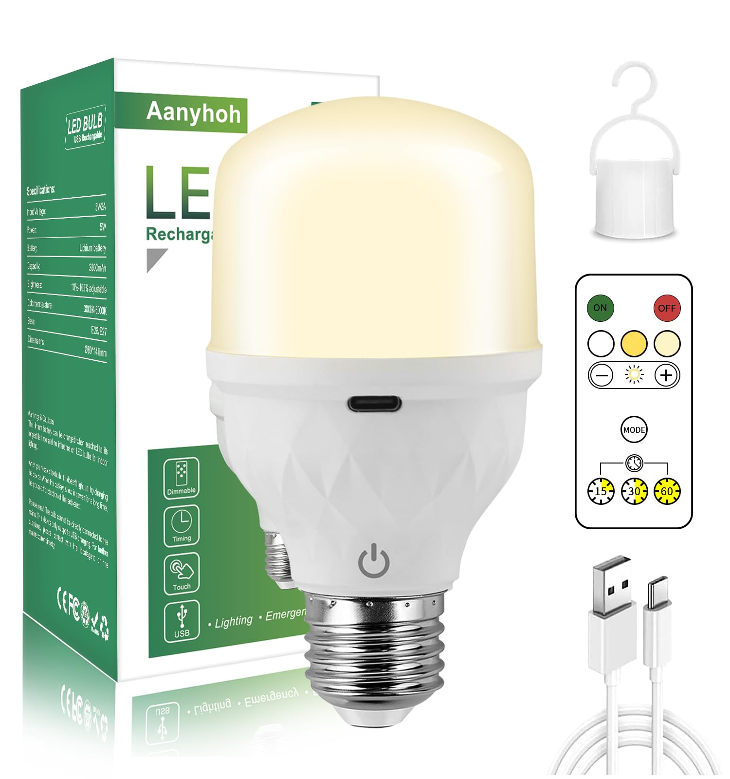 USB Rechargeable Light Bulb with Remote Control, 5W LED Battery Powered ...