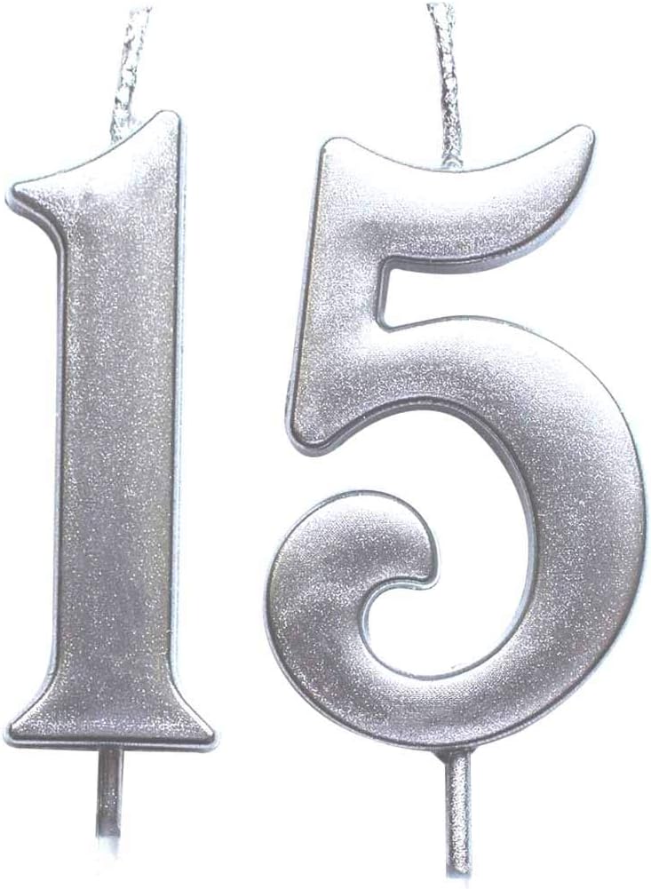 Amazon.com: MAGJUCHE Silver 15th Birthday Numeral Candle, Number 15 ...
