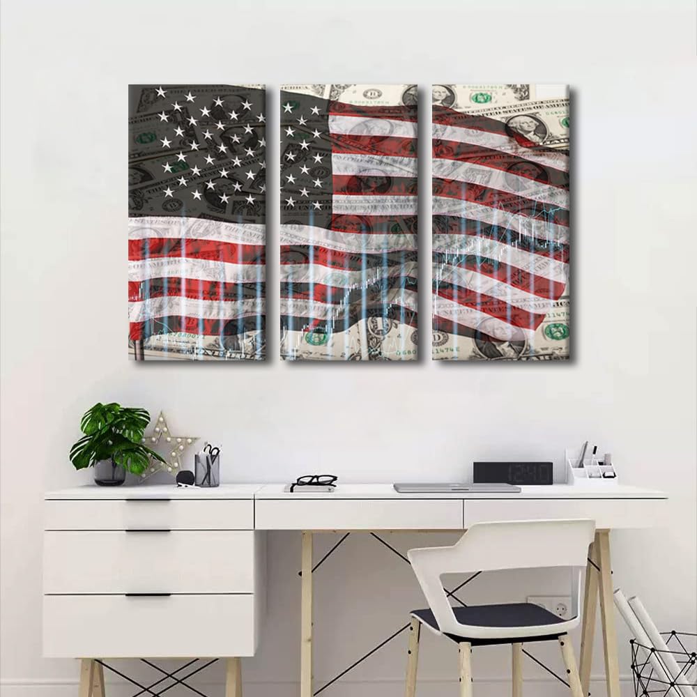 American Flag Canvas Wall Canvas Wall Art Decor 12x24 3 Piece Set,