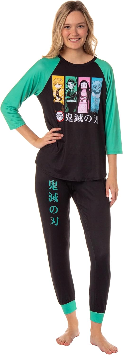 Bioworld Demon Slayer Women's Character Panels Kanji Raglan Lounge ...