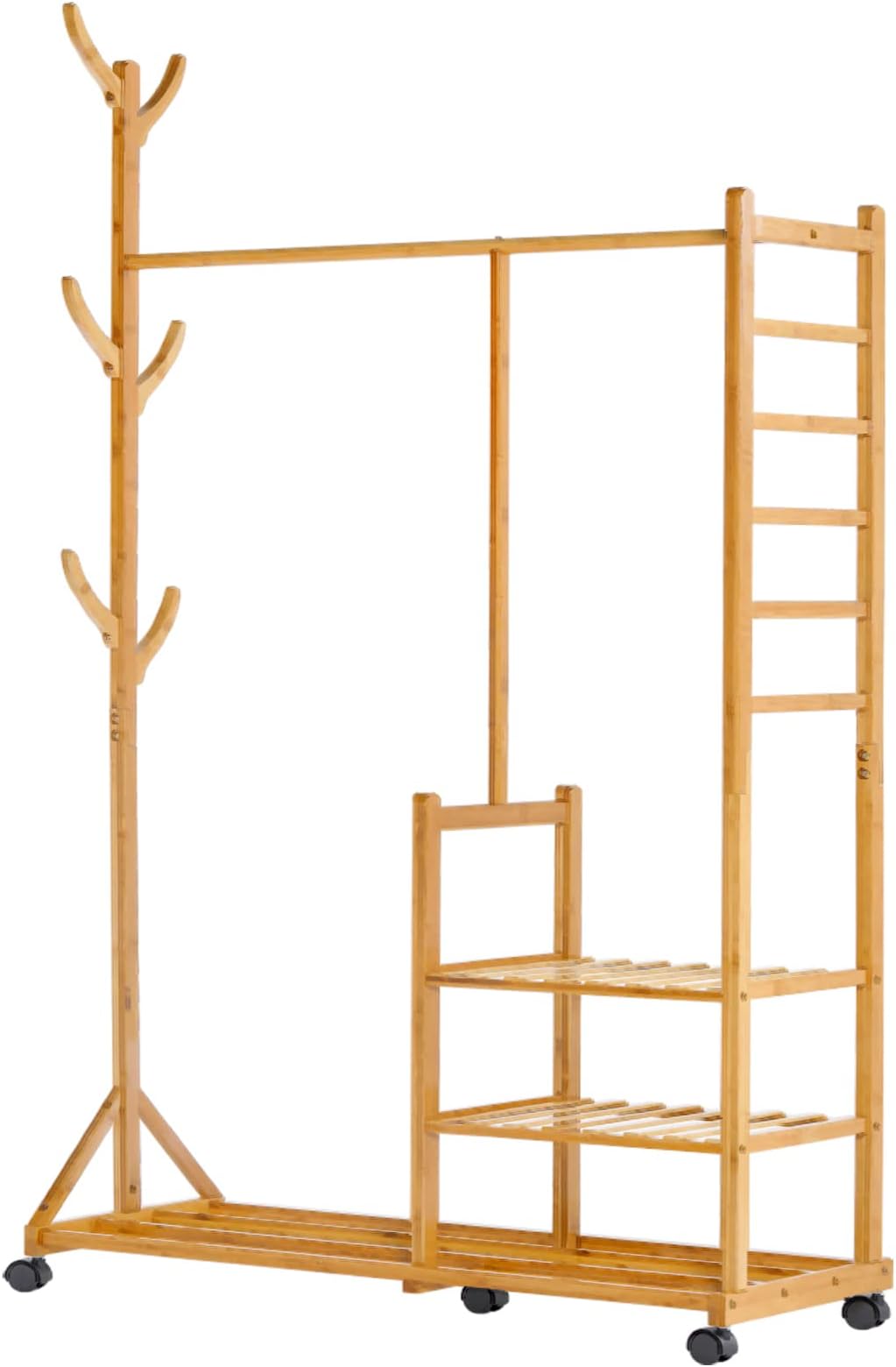Yorbay Bamboo Clothes Rails, Coat Rack on Wheels Max Load 220lbs, Free ...