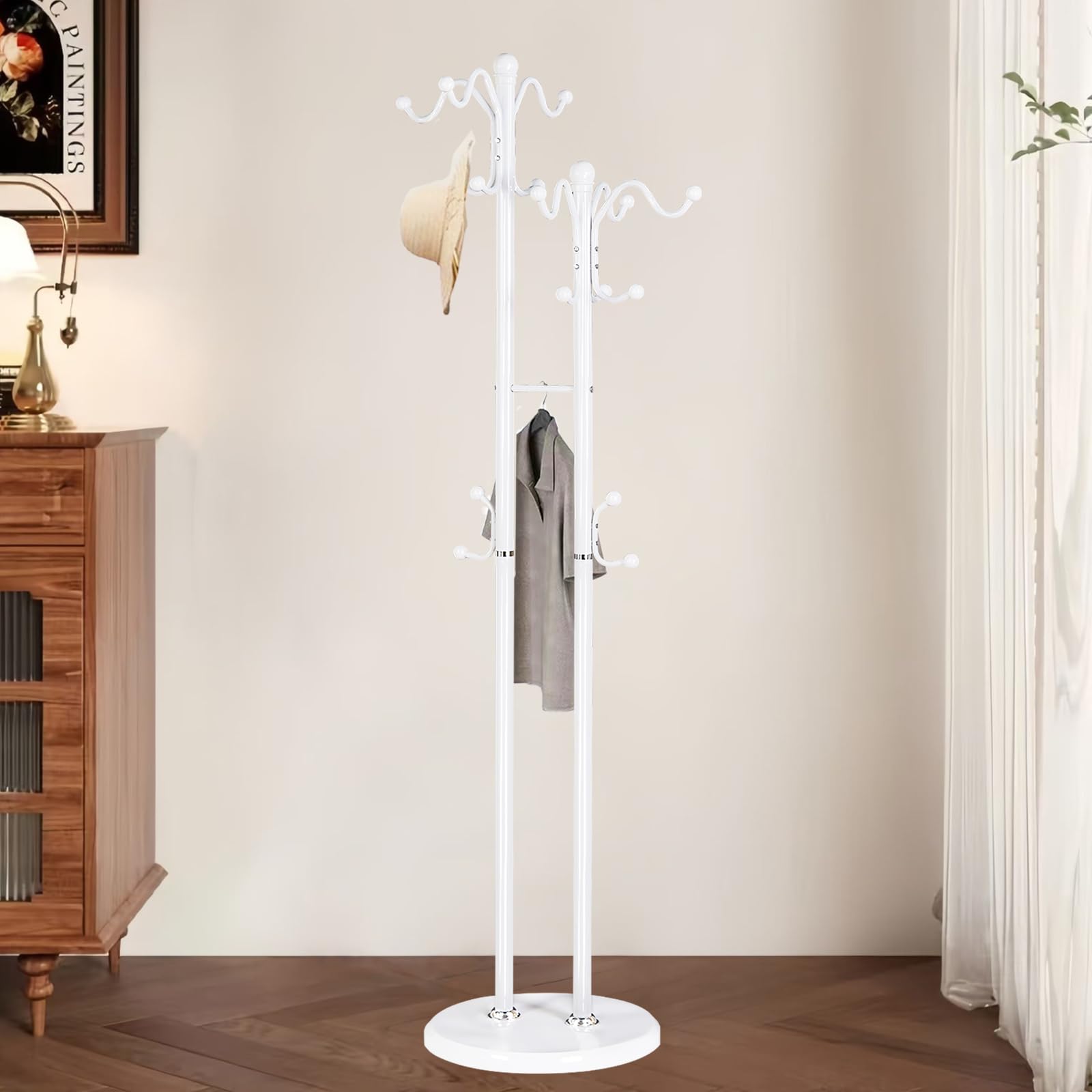 Amazon.com: OIRUMIE Metal Coat Rack with 17 Hooks, Double-pole ...