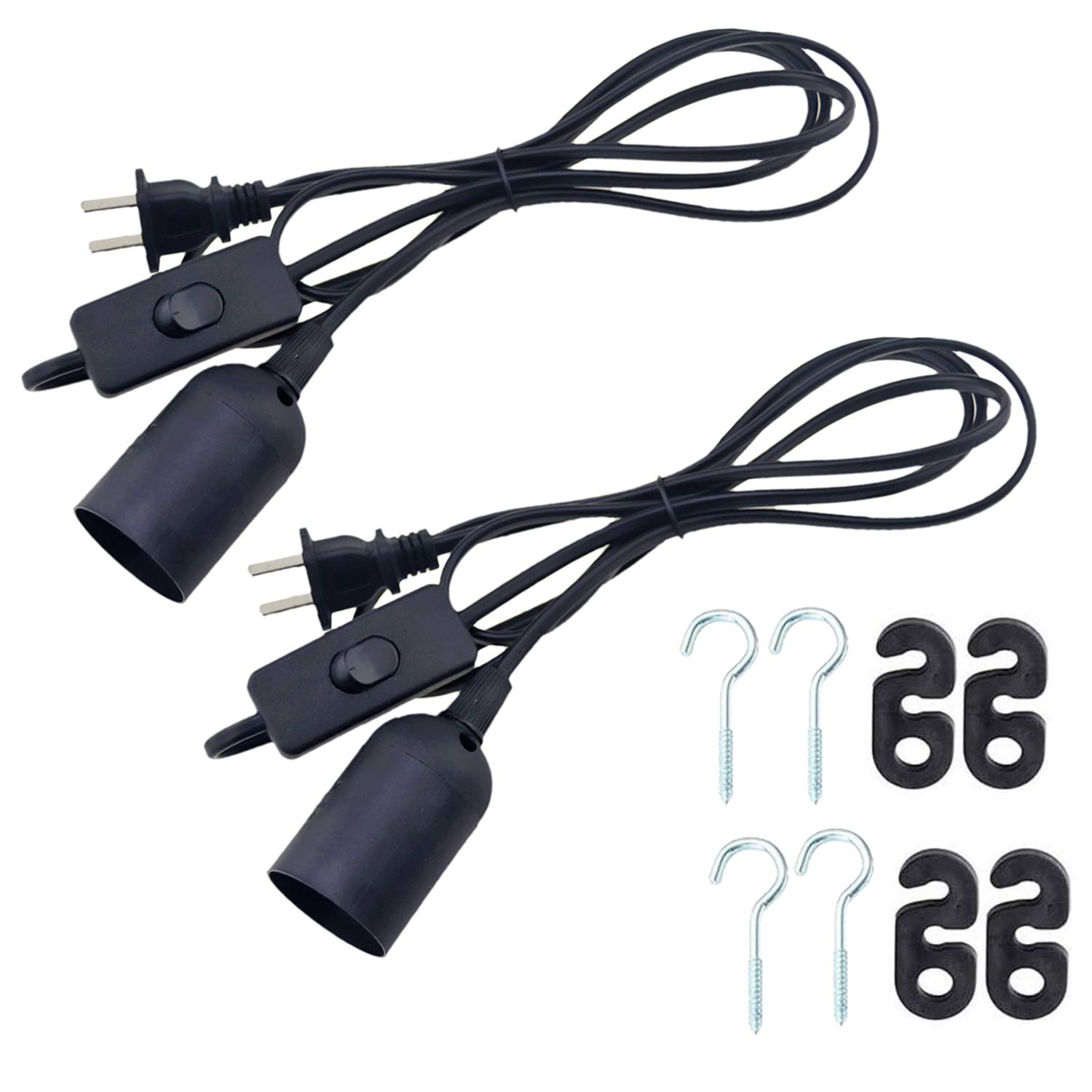 Rextin 2packs 5.9ft E26/E27 LED Light socket extension cord with On/Off ...