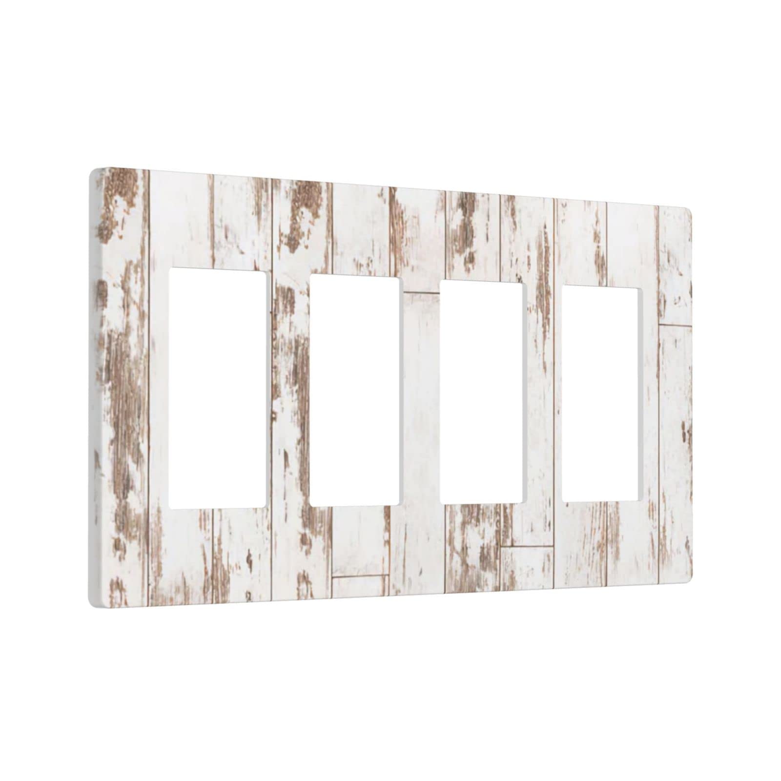 White Grey Wood 4 Gang Quad Rocker/Decor Light Switch Cover Plate ...
