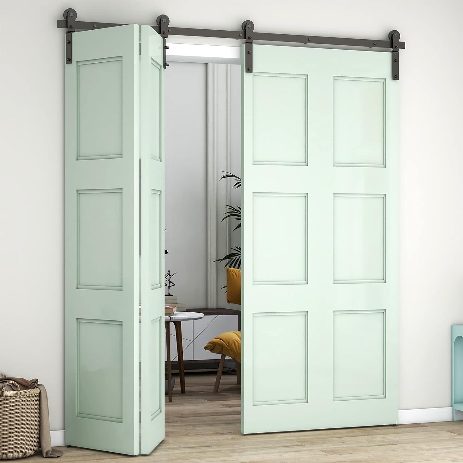 Amazon.com: CCJH 4FT/48'' Bi-Folding Barn Door Hardware Sliding Track ...