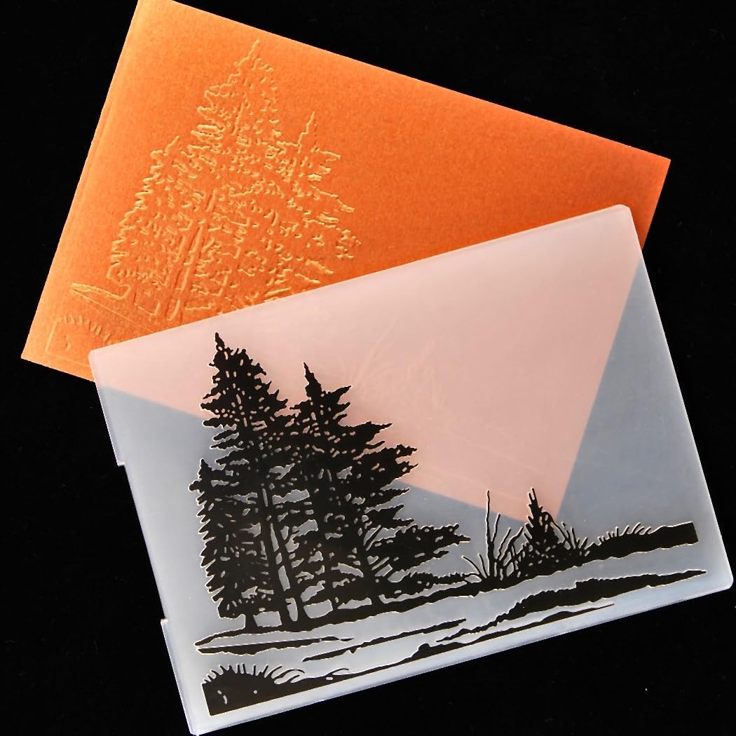 Amazon.com: KWELLAM Pine Tree Landscape Background Plastic Embossing ...