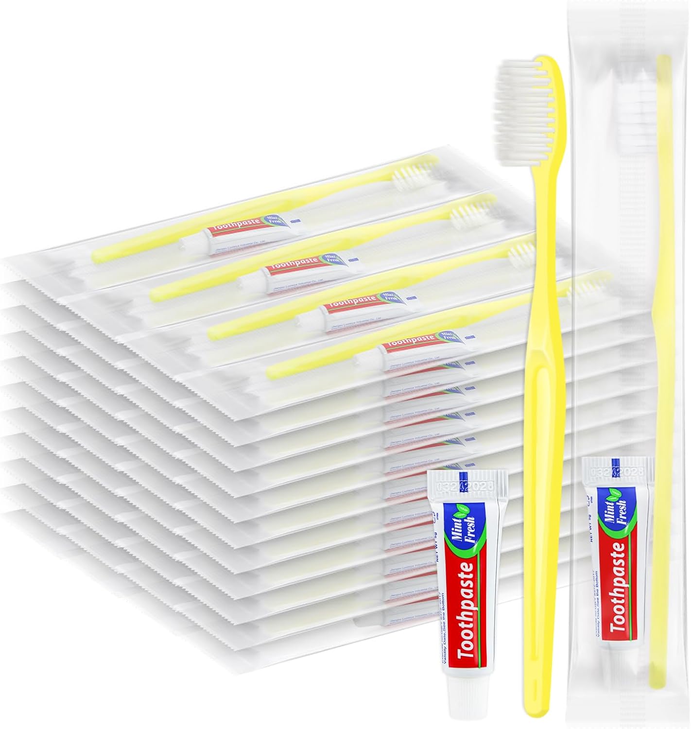 Amazon.com : HOIQIRY Yellow Disposable Toothbrushes with Toothpaste ...