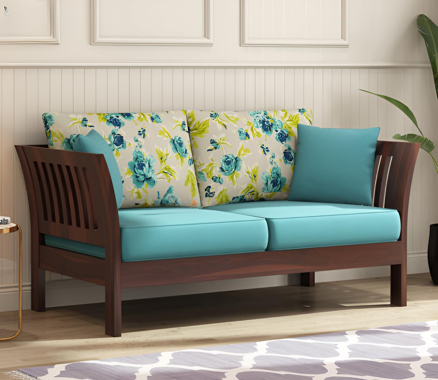 RATANDHARA FURNITURE Solid sheesham Wood Wooden 2 Seater Sofa for ...