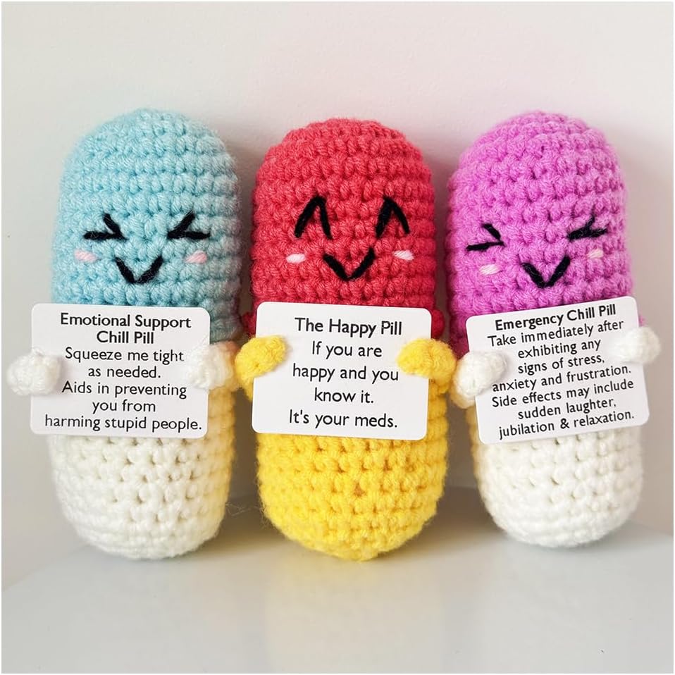 Amazon.com: HivFov 3PCS Adorable Crochet Chill Pill,Emotional Support ...