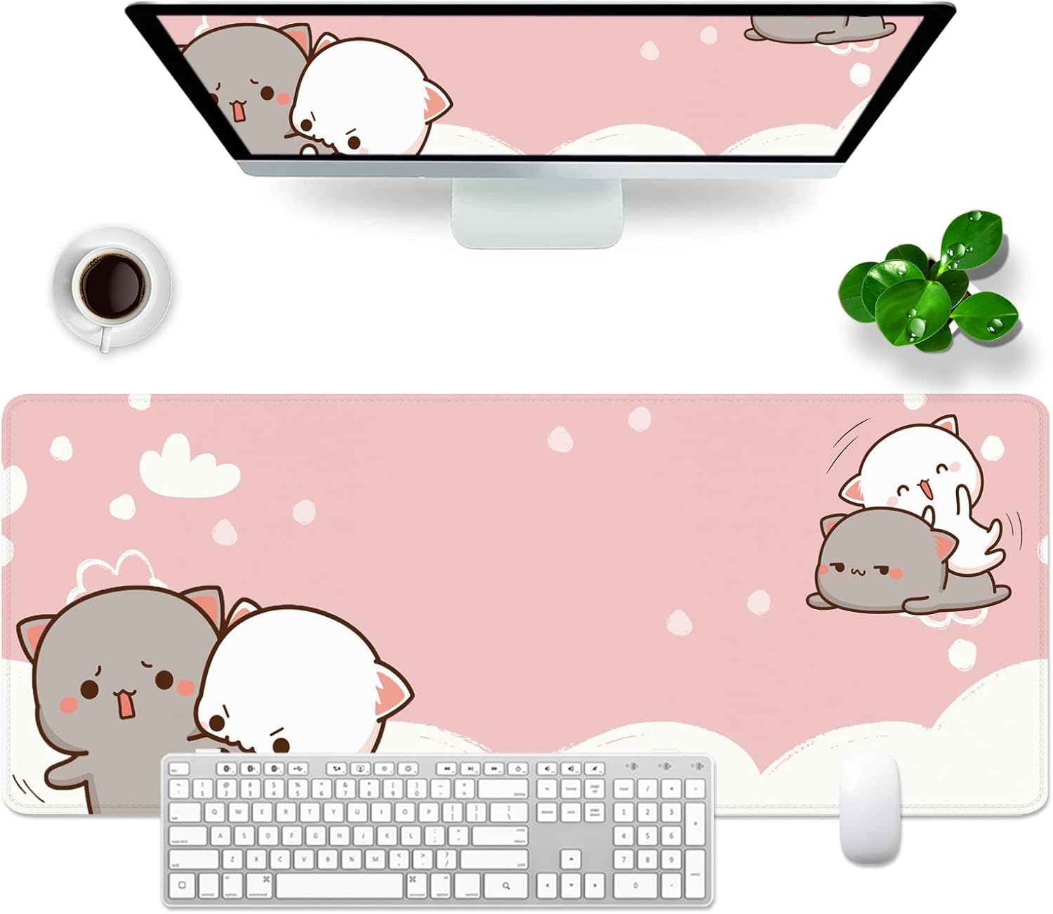 Pink Mouse Pad Cute Cat Large Gaming Mouse Pad Kawaii Keyboard Pad XL ...