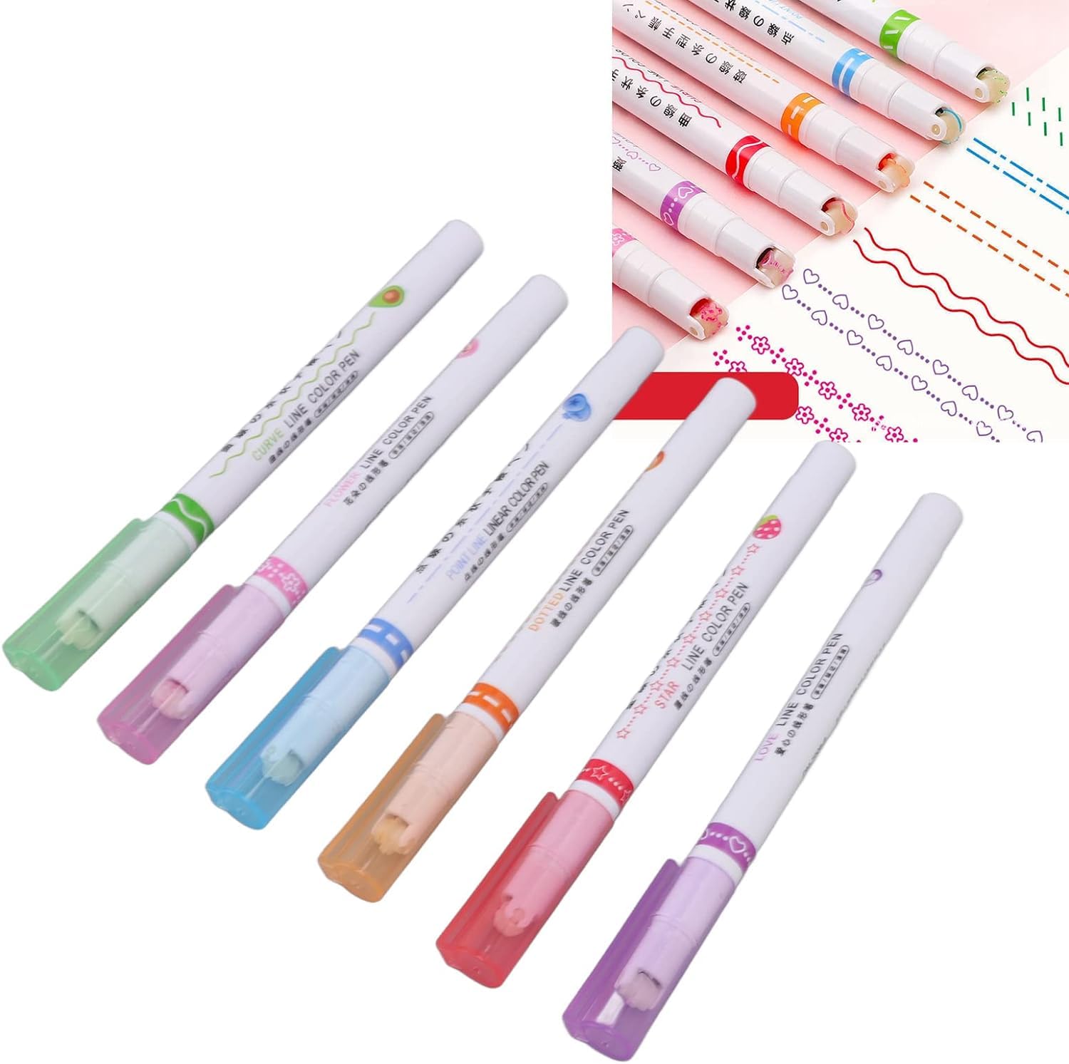 PANSHUB Linear Roller Color Pens Highlighters With 6 Different Curve ...