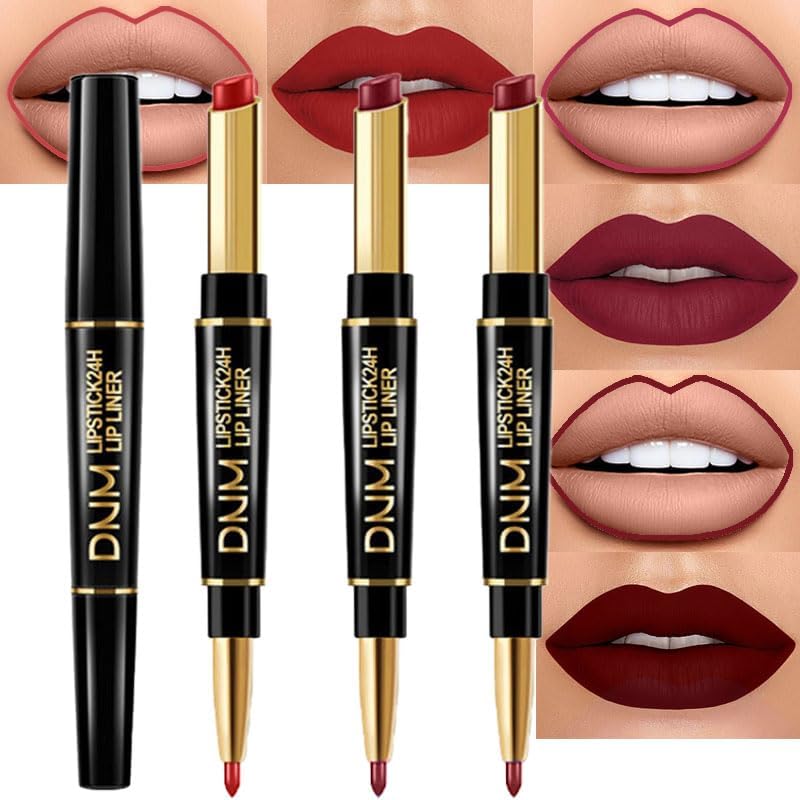 Amazon.com : evpct 3Pcs Dark Ruby Wine Red Lip Liner and Lipstick Set ...