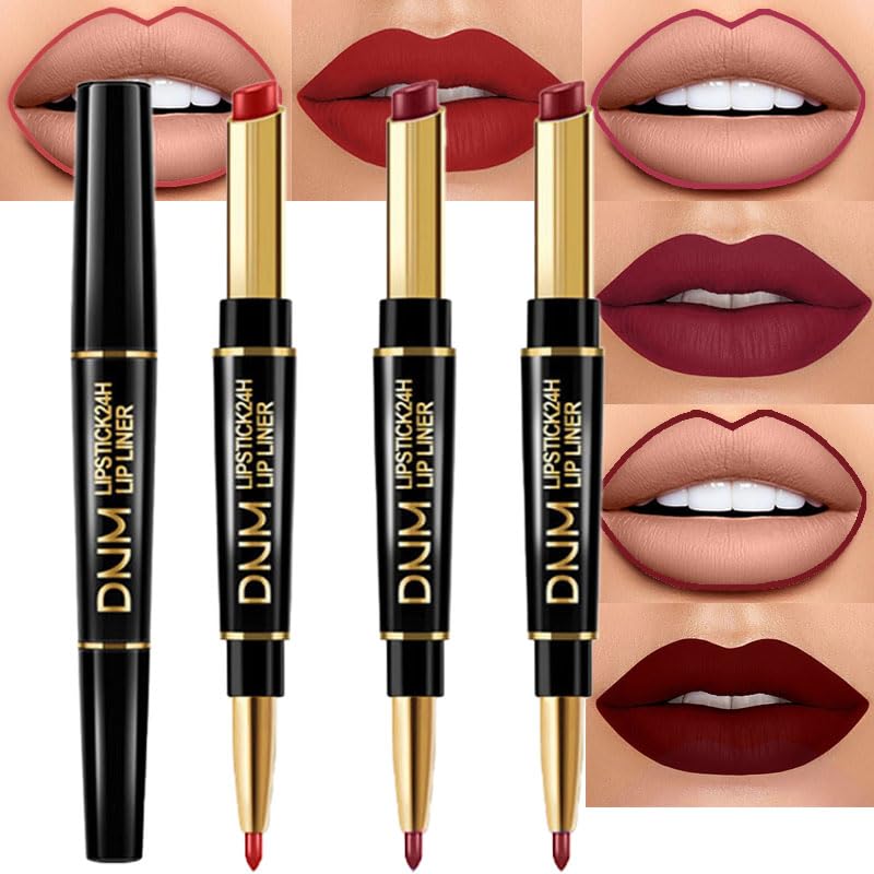Amazon.com : evpct 3Pcs Dark Ruby Wine Red Lip Liner and Lipstick Set ...