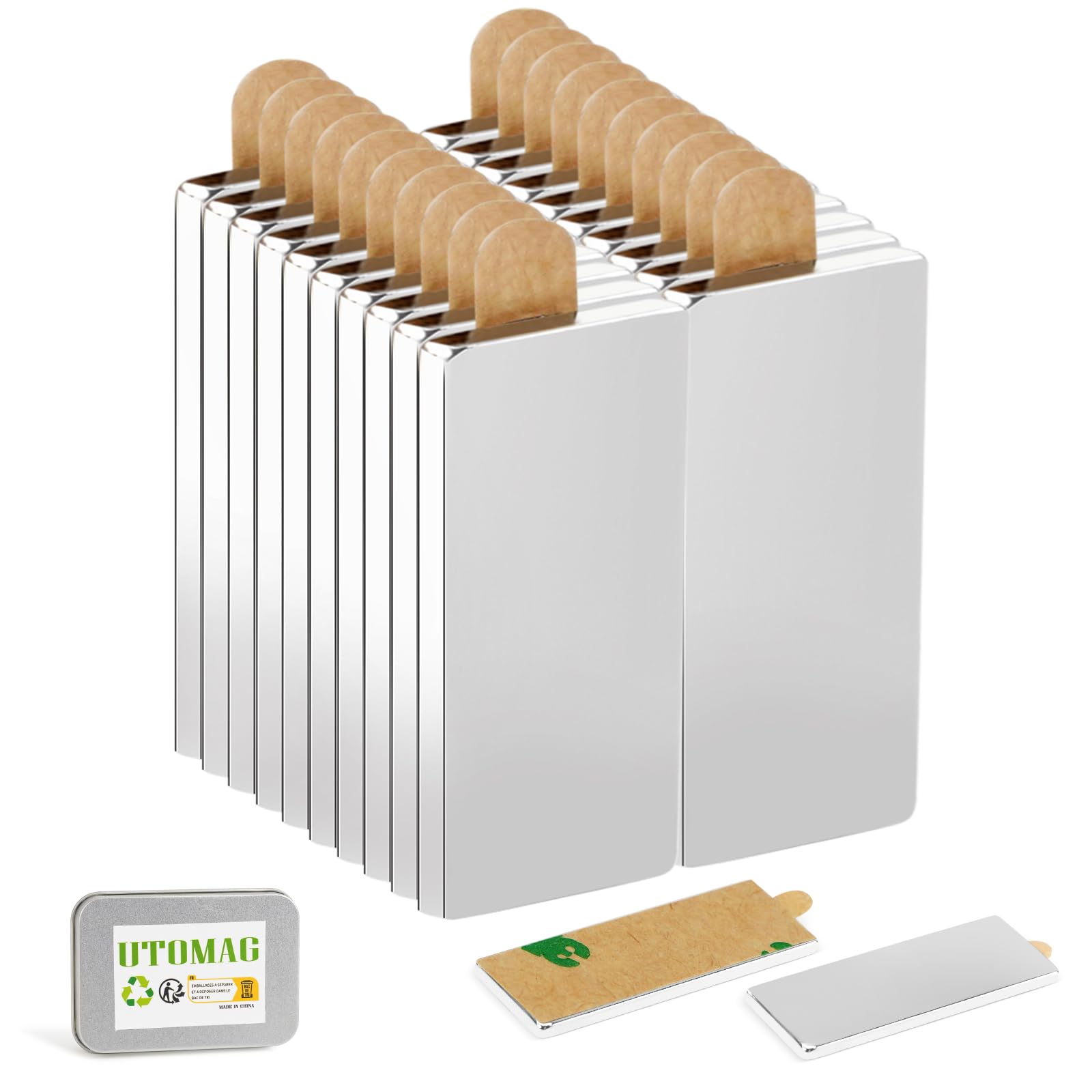 UTOMAG 20 Pezzi di Calamite Adesive Forti in Neodimio 30x10x1mm ...