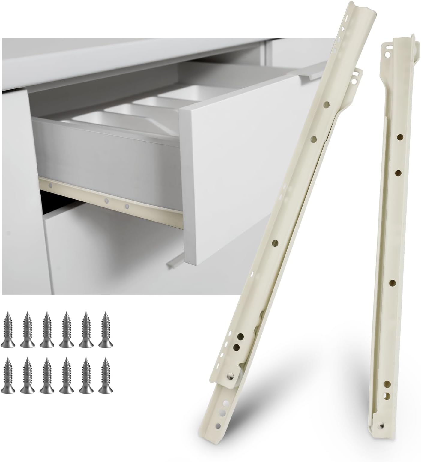 Y&Y Decor White Epoxy Coated Euro Drawer Slides 12"-22" - 10 Pair Pack ...