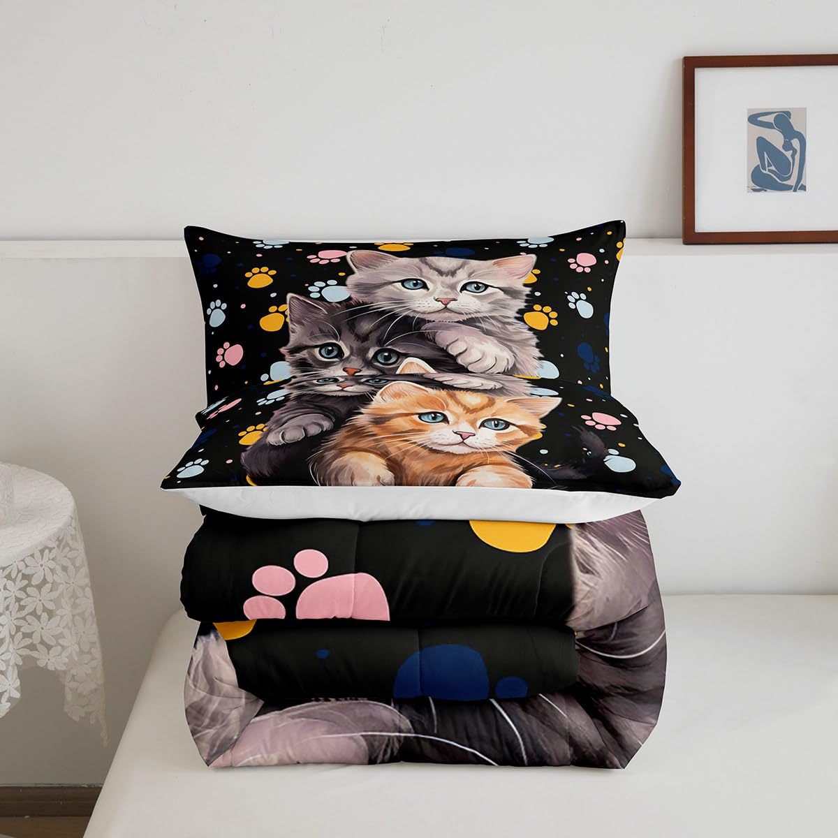Cat Bedspread Set Cute With Animal Print - Microfiber Quilt Coverlet ...