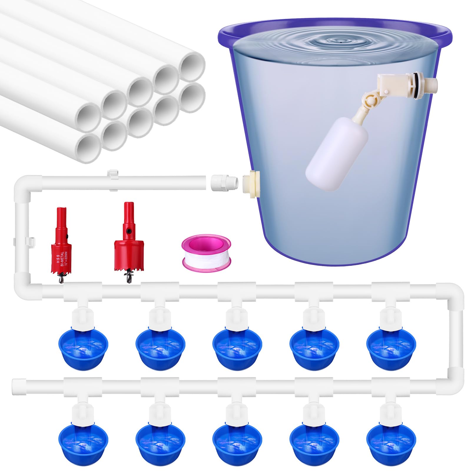 Amazon.com : Tiangrid 49 Pcs Automatic Chicken Waterer System Includes ...